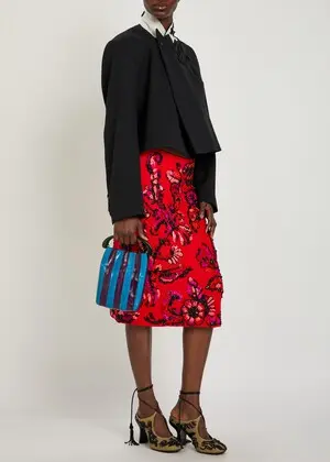 Dries Van Noten Striped Glossed Leather Top Handle Bag - Turquoise