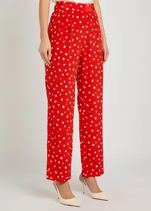 BLAZÉ MILANO Fox Polka-dot Straight-leg Silk Trousers