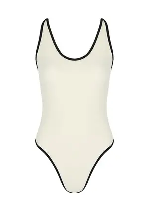SOLAQUA Piped-trim Swimsuit - Ivory