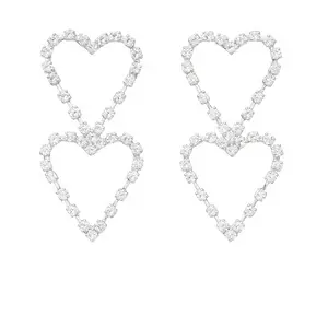MAISON DE GALA Amora Double Heart Crystal Earrings - Silver