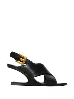 Balmain Calfskin Leather Anthem No Wedge Sandals With Gold Buckle