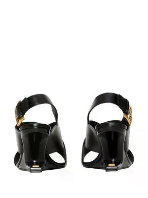 Balmain Calfskin Leather Anthem No Wedge Sandals With Gold Buckle