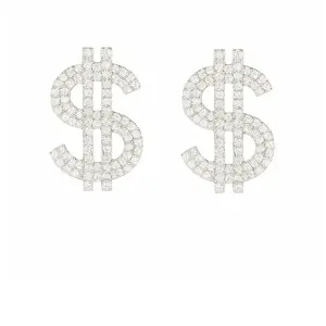 MAISON DE GALA Iconic Dollar Crystal Statement Earrings - Silver