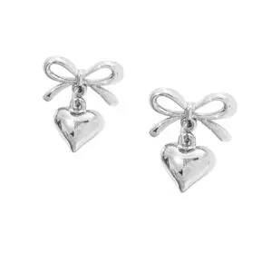 MAISON DE GALA Bow And Heart Charm Stud Earrings - Silver