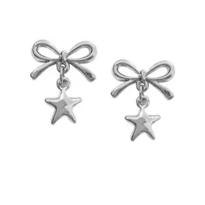 MAISON DE GALA Bow & Star Charm Drop Earrings - Silver