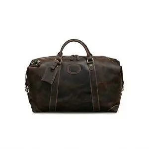 TOURI Classic Traveller Genuine Leather Holdall Worn Look - Brown