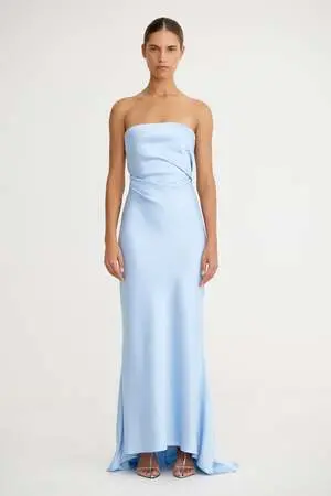 Significant Other Lucile Strapless Satin Gown - Ice Blue