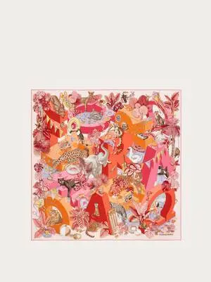 FERRAGAMO Jungle Party Print Silk Scarf - Pink