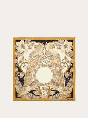 FERRAGAMO Parrots Print Silk Scarf - Beige