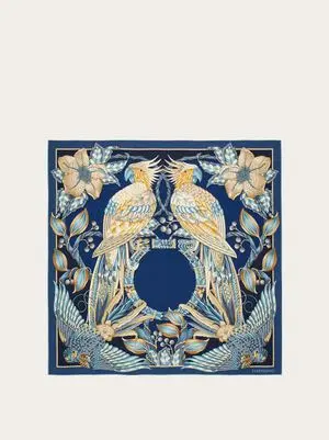 FERRAGAMO Parrots Print Silk Scarf - Blue