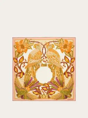 FERRAGAMO Parrots Print Silk Scarf - Orange