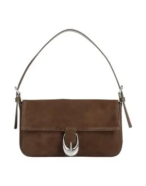 Staud Suede Baguette Bag With Silver Tone Buckle - Brown