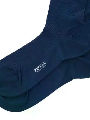 Zegna Textured Mid-calf Socks - Blue