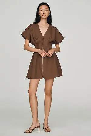 EXQUISE Tobie Pleated Mini Dress - Brown