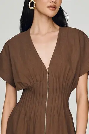 EXQUISE Tobie Pleated Mini Dress - Brown