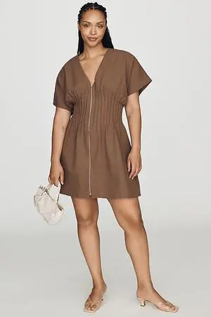 EXQUISE Tobie Pleated Mini Dress - Brown
