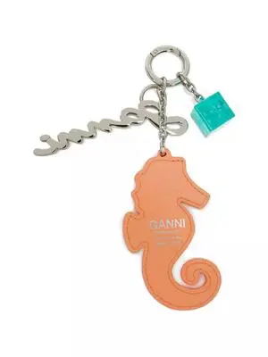 GANNI Crystal-embellished Seahorse Keyring - Orange