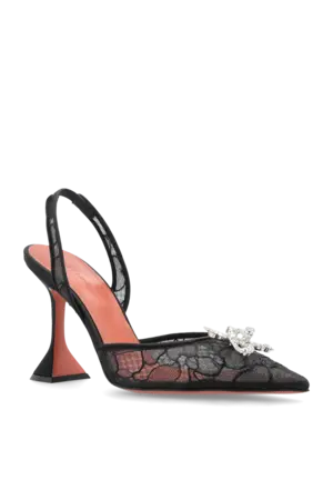 Amina Muaddi Heeled Slingbacks With Crystal Bow