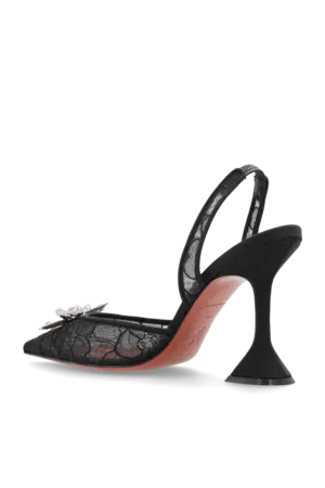 Amina Muaddi Heeled Slingbacks With Crystal Bow