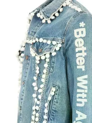 BETTER WITH AGE Embellished Denim Jacket With Pom-poms