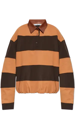 Acne Studios Striped Polo Shirt With Leather Collar
