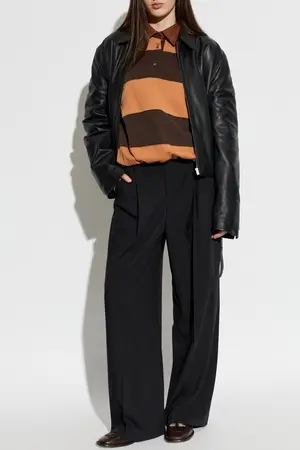 Acne Studios Striped Polo Shirt With Leather Collar