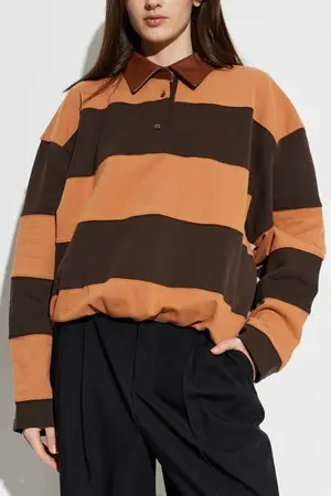 Acne Studios Striped Polo Shirt With Leather Collar