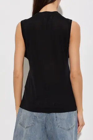 AMI Paris Top With Embroidered Logo - Black