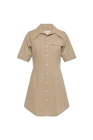 AMI Paris Pinstripe Wool Mini Dress - Beige