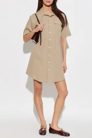 AMI Paris Pinstripe Wool Mini Dress - Beige
