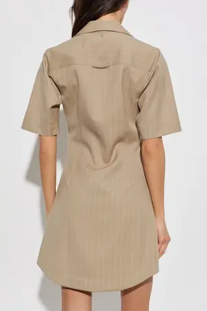 AMI Paris Pinstripe Wool Mini Dress - Beige