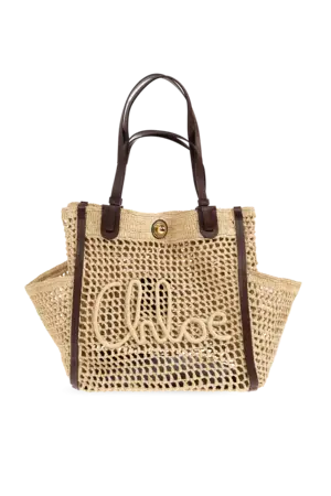 Chloé Iconic Raffia Shopper Bag - Beige