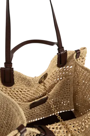 Chloé Iconic Raffia Shopper Bag - Beige