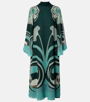 La DoubleJ Magnifico Printed Silk Twill Midi Dress - Green