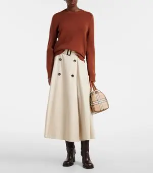 Burberry Belted Cotton Gabardine Midi Skirt - Beige