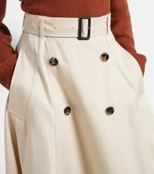 Burberry Belted Cotton Gabardine Midi Skirt - Beige