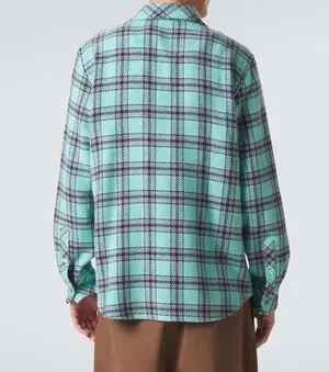 GOD'S TRUE CASHMERE Plaid Cashmere Shirt With Amethyst - Blue