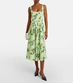 EMILIA WICKSTEAD Eglantine Floral Belted Cotton Midi Dress - Green