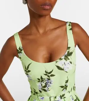 EMILIA WICKSTEAD Eglantine Floral Belted Cotton Midi Dress - Green