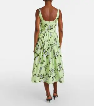 EMILIA WICKSTEAD Eglantine Floral Belted Cotton Midi Dress - Green