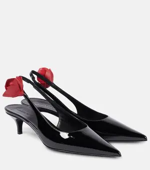Magda Butrym Leather Floral Appliqué Slingback Pumps - Black