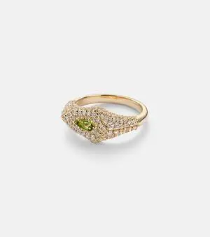 STONE AND STRAND 14kt Yellow Shield Ring With Diamonds And Tourmaline - Gold
