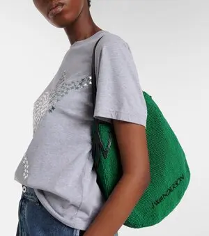 JW Anderson Bulb Small Beaded Leather-trimmed Shoulder Bag - Green