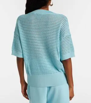 Varley Callie Open-knit Cotton Polo Sweater - Blue