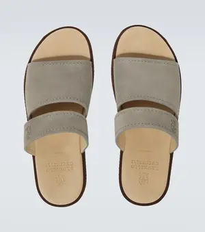 Brunello Cucinelli Logo Suede Sandals - Grey