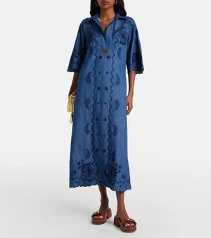 Zimmermann Aster Embroidered Denim Midi Dress - Blue