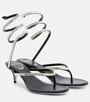 Rene Caovilla Embellished Satin Thong Sandals - Black