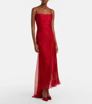 MARIA LUCIA HOHAN Rio Draped Silk Muslin Gown - Red