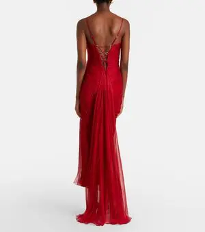 MARIA LUCIA HOHAN Rio Draped Silk Muslin Gown - Red