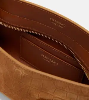 FERRAGAMO Hug Mini Croc-effect Suede Clutch